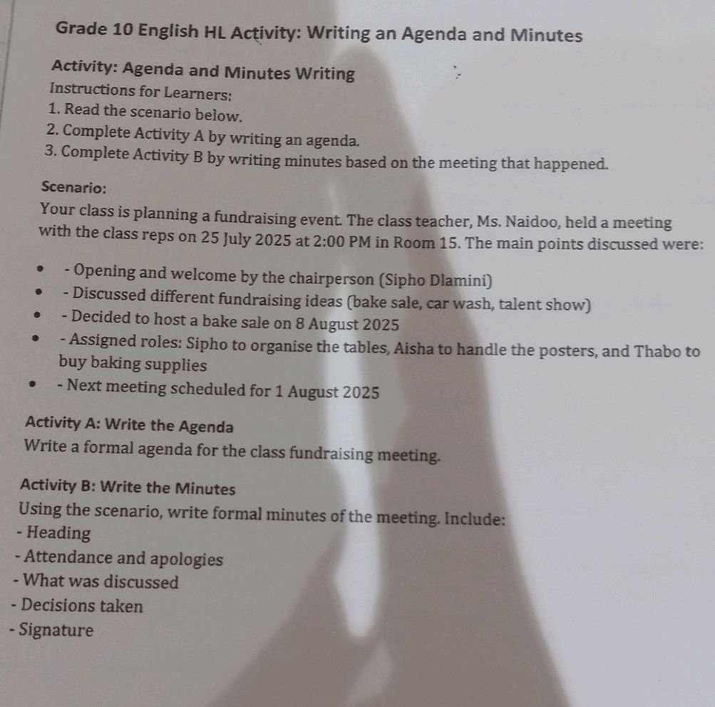 Grade 10 English HL Activity: Writing an | StudyX