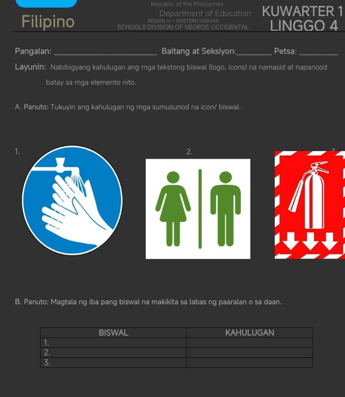 A. Panuto: Tukuyin ang kahulugan ng mga | StudyX