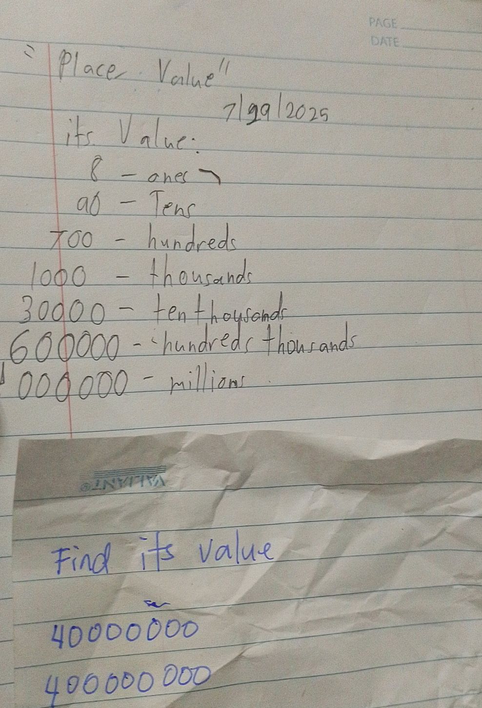 Place Value Its Value: 8 - ones 90 - Tens | StudyX
