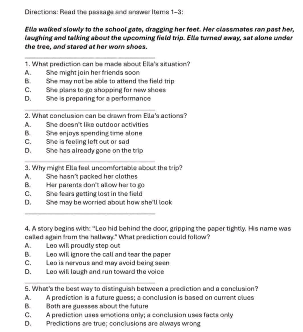 Directions: Read the passage and answer