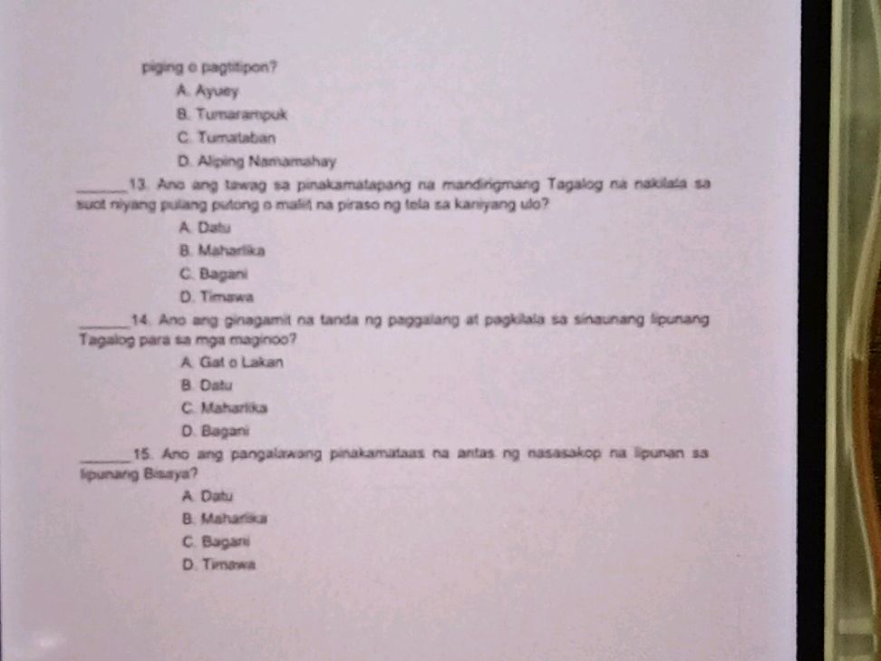 piging o pagtitipon? A. Ayuey B. | StudyX