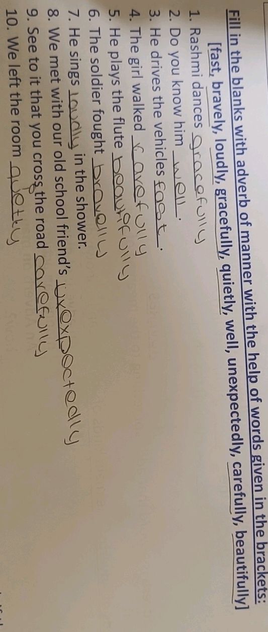 Fill in the blanks with adverb of manner | StudyX