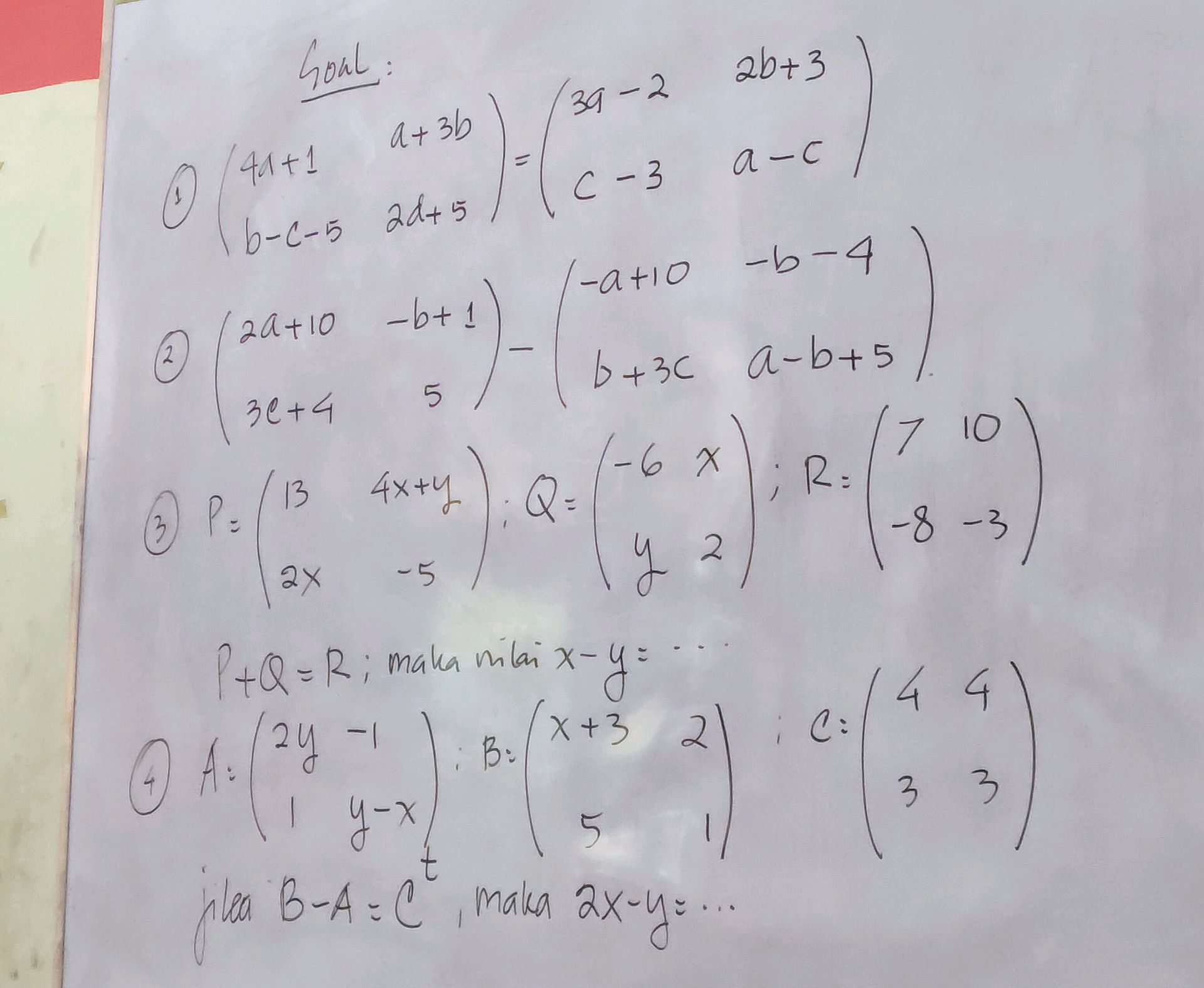 Goal: 1. $ 4a+1 a+3b \ b-c-5 2d+5 \ | StudyX