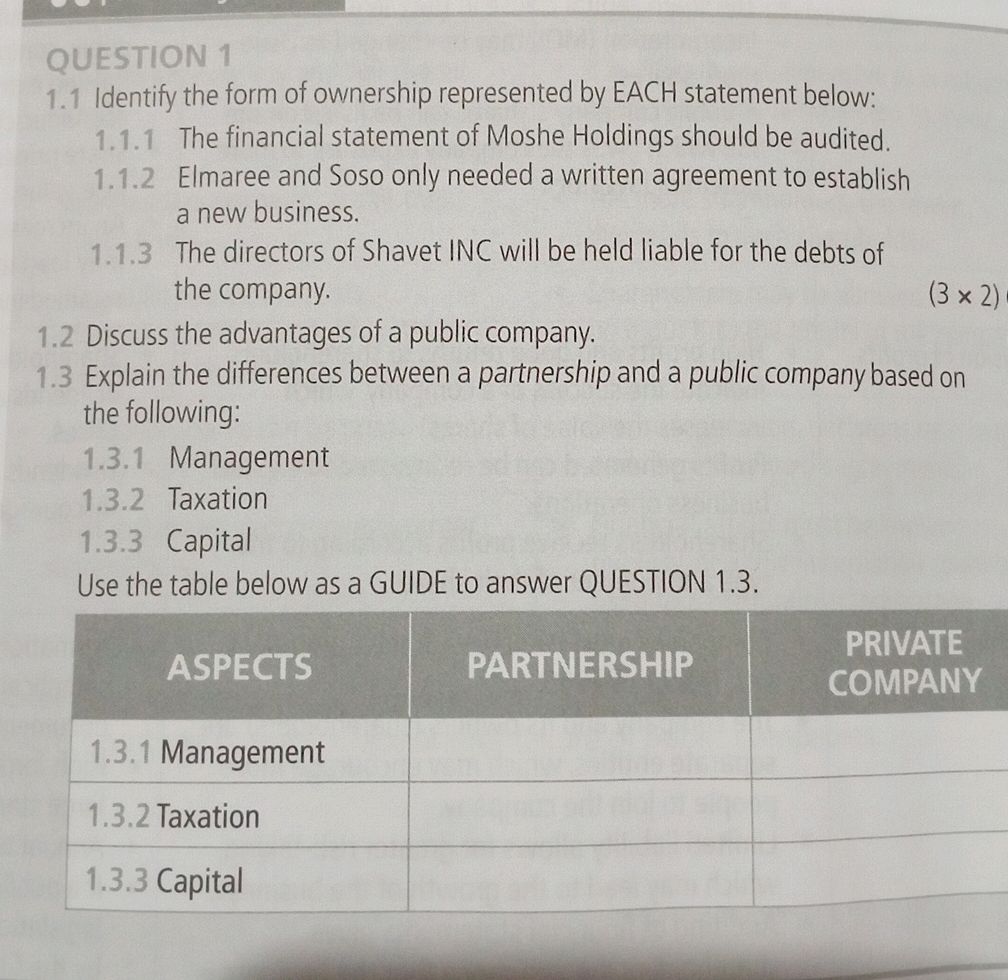 QUESTION 1 1.1 Identify the form of | StudyX