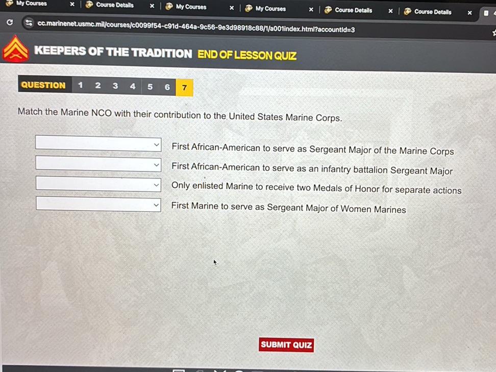Match the Marine NCO with their contribution