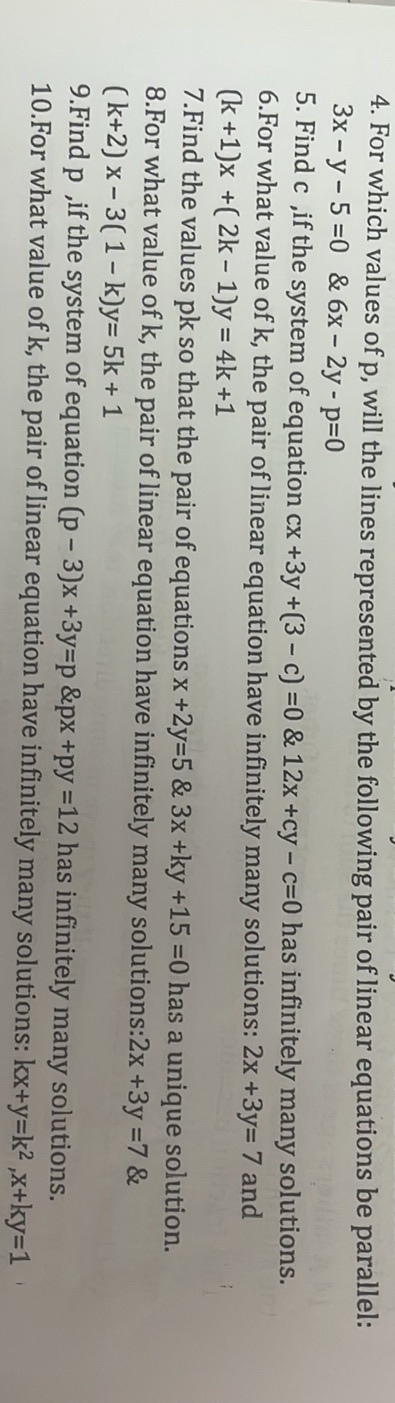 For which values of p, will the lines