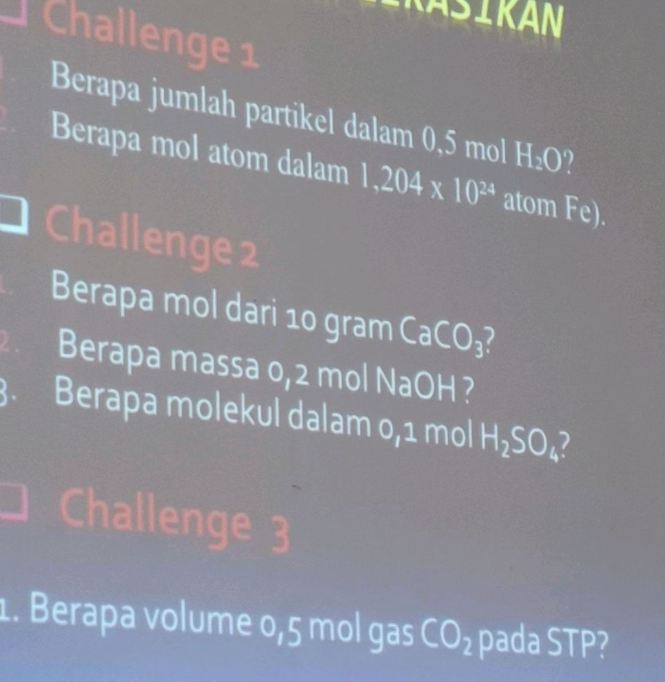 Challenge 1 1. Berapa jumlah partikel dalam