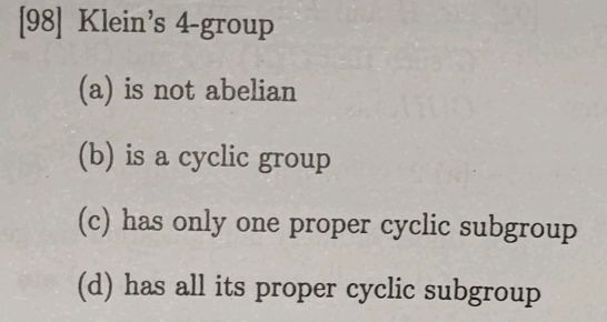 [98] Klein's 4-group (a) is not abelian (b)