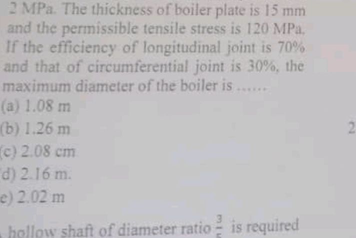 2 MPa. The thickness of boiler plate is 15 | StudyX
