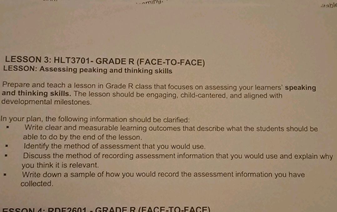 Prepare and teach a lesson in Grade R class
