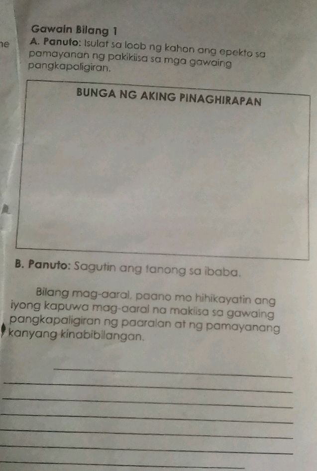 A. Panuto: Isulat sa loob ng kahon ang | StudyX