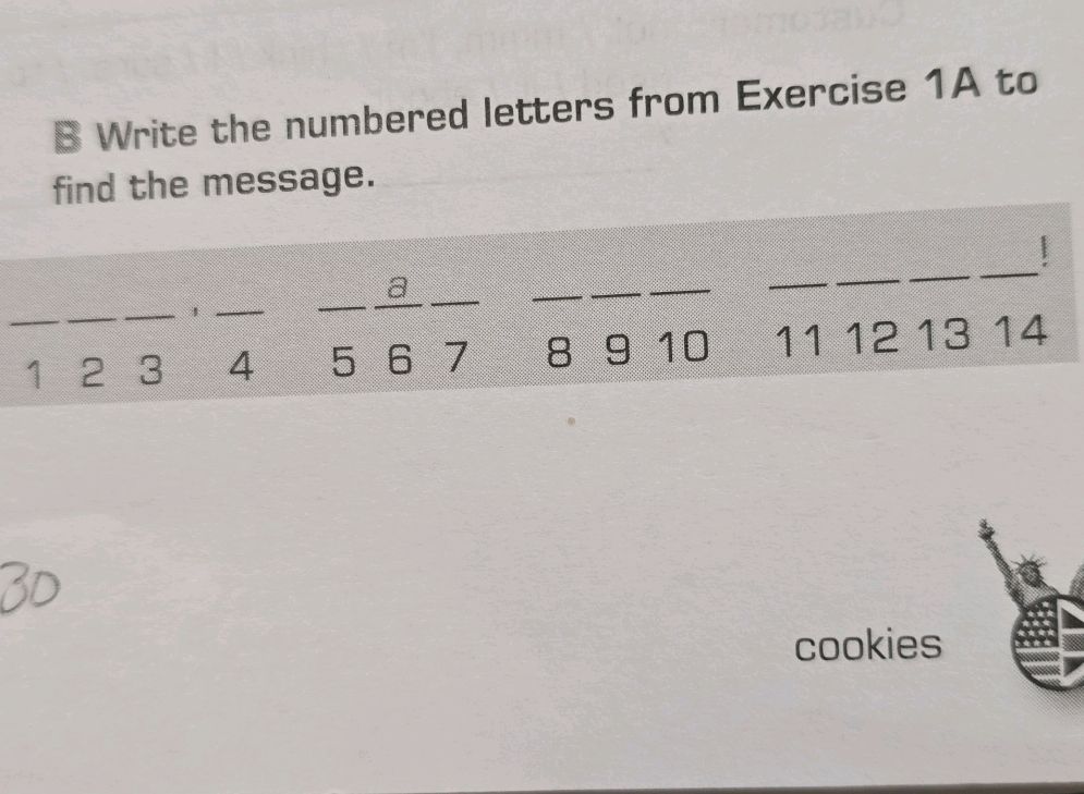 B Write the numbered letters from Exercise