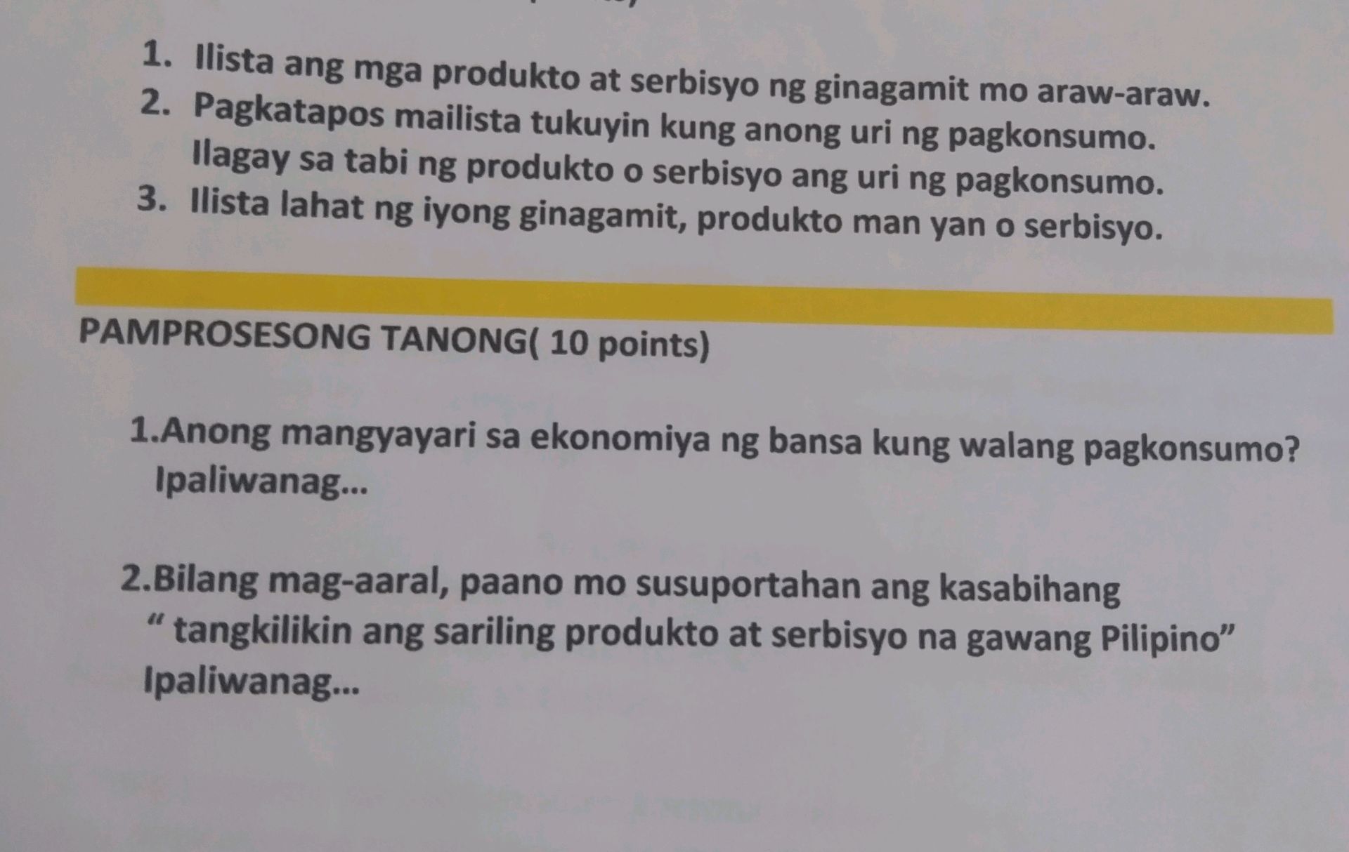 1. Ilista ang mga produkto at serbisyo ng | StudyX