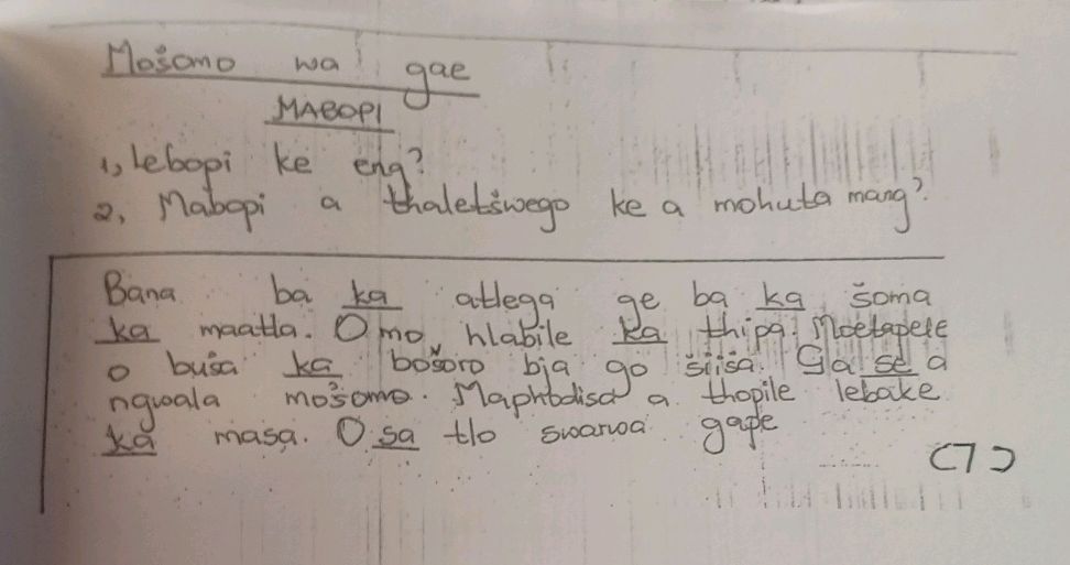 1, Lebopi ke eng? 2, Mabopi a thaletswego ke