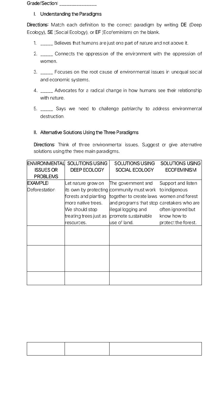 I. Understanding the Paradigms Directions: | StudyX