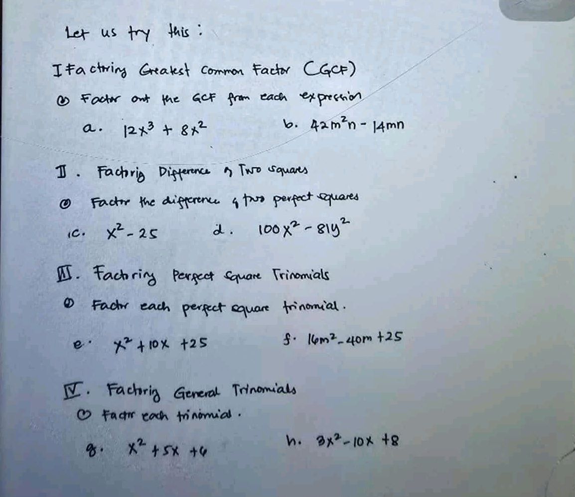 I. Factoring Greatest Common Factor (GCF) | StudyX