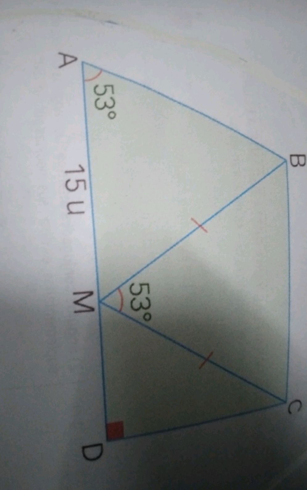 A triangle with angle 53 degrees, side 15u, | StudyX