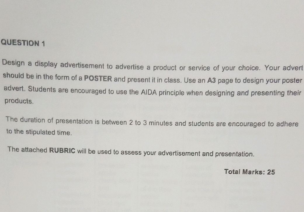 QUESTION 1 Design a display advertisement to