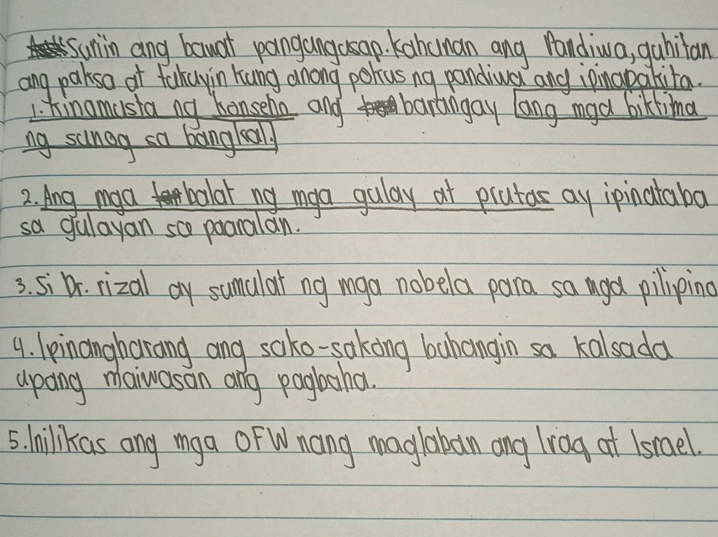 Suriin ang bawat pangungusap. Kahunan ang | StudyX