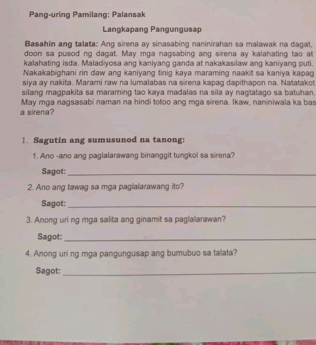 Basahin ang talata: Ang sirena ay sinasabing | StudyX