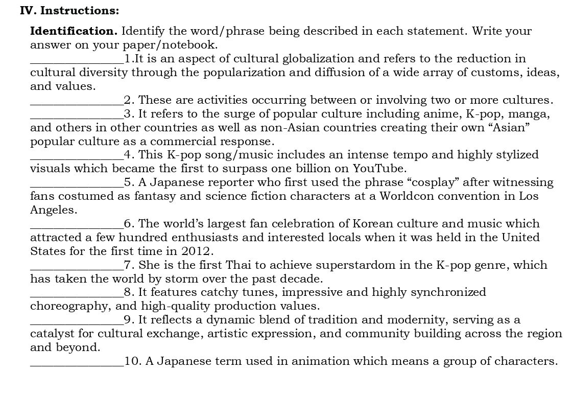 IV. Instructions: Identification. Identify | StudyX