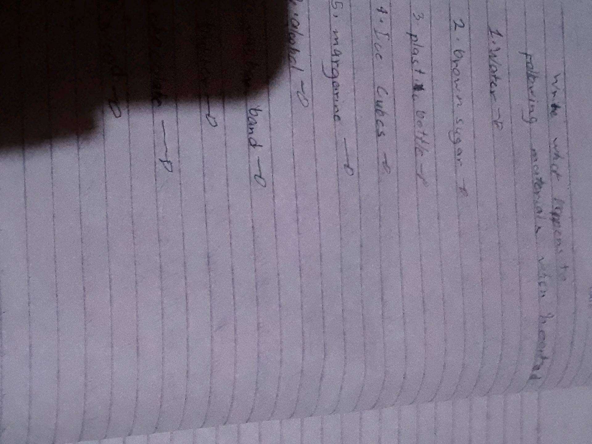 Write what happens to following materials | StudyX