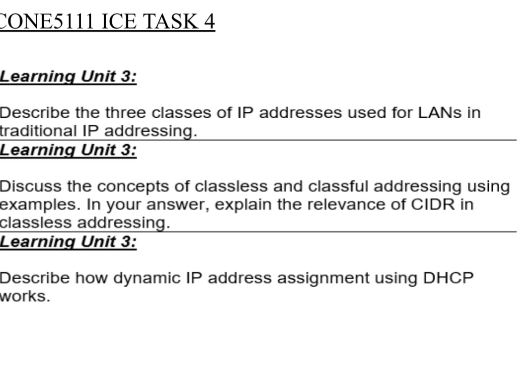 Describe the three classes of IP addresses