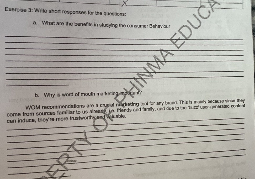 Exercise 3: Write short responses for the | StudyX