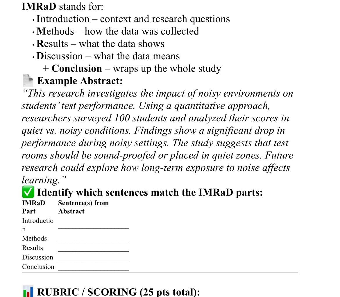 IMRaD stands for: * Introduction – | StudyX