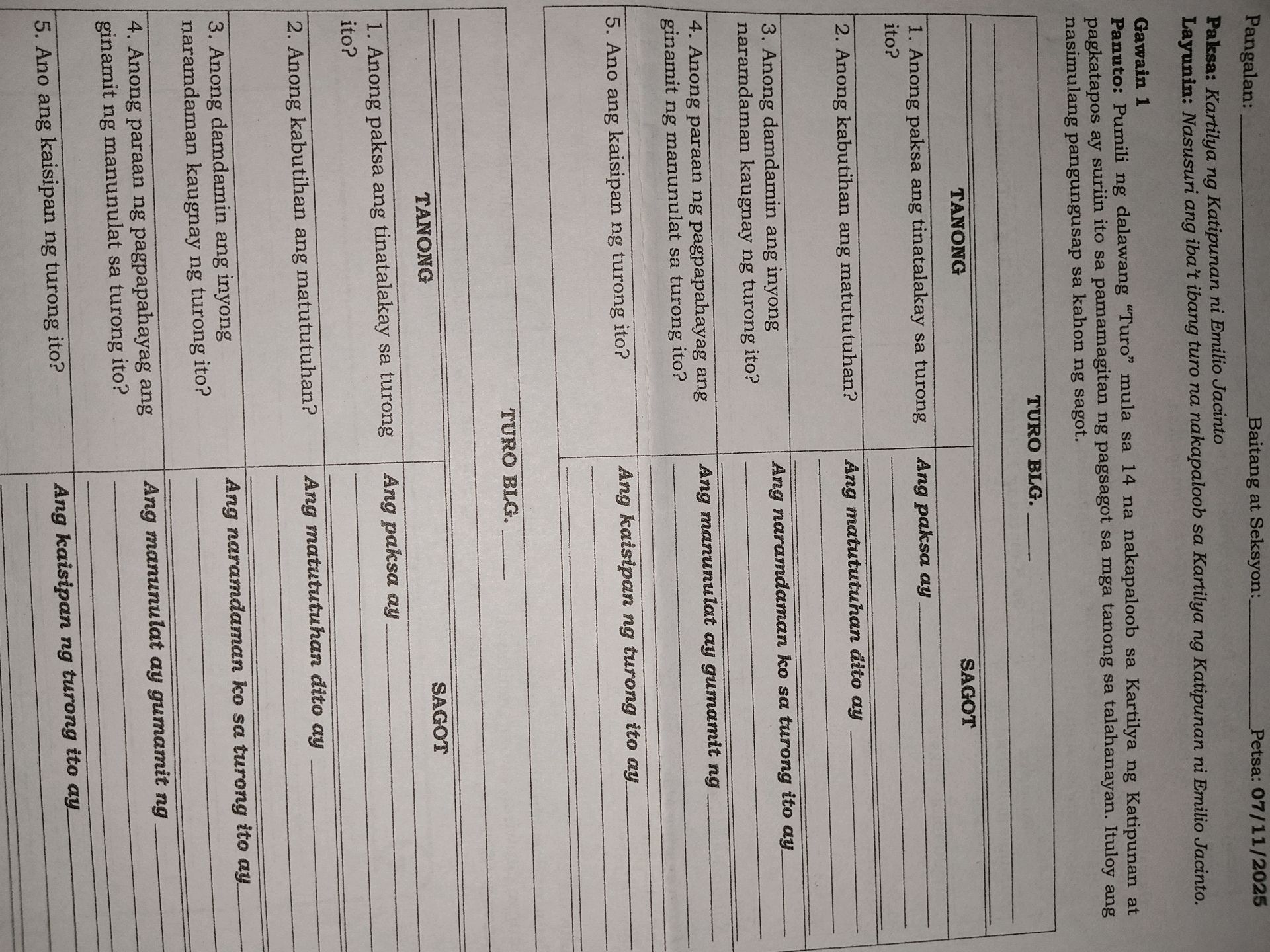 Pangalan: Baitang at Seksyon: Petsa: | StudyX