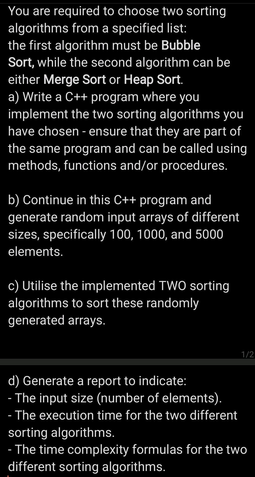 You are required to choose two sorting | StudyX