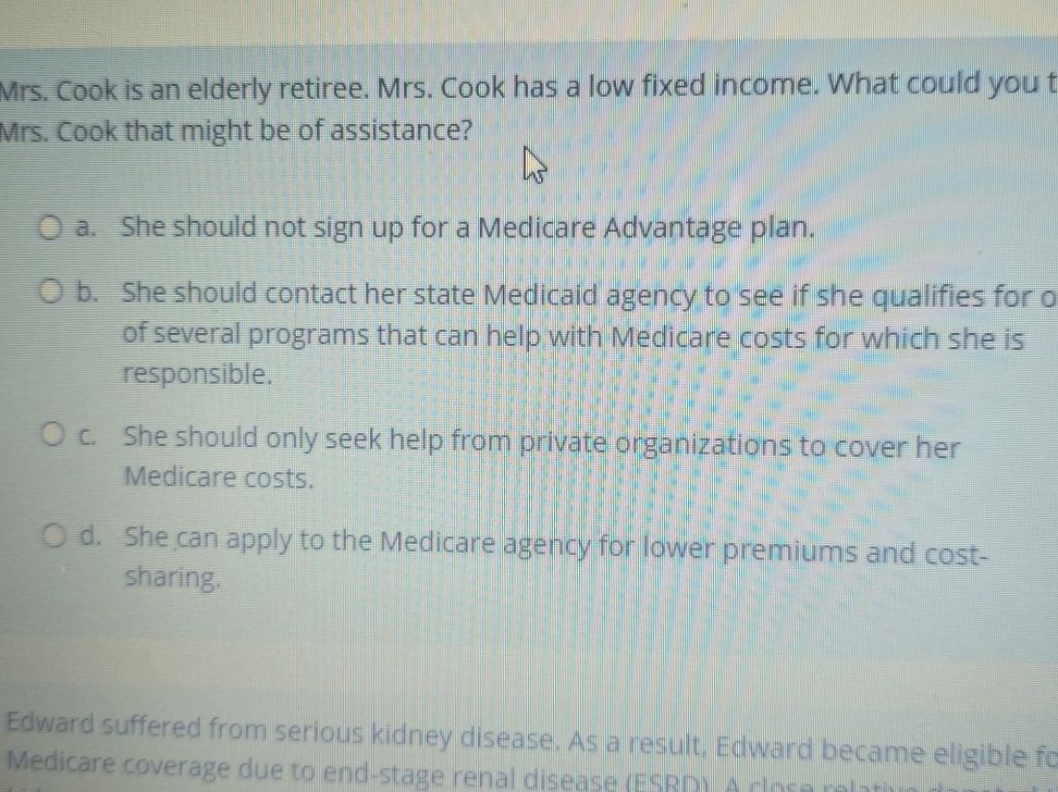 Mrs. Cook is an elderly retiree. Mrs. Cook | StudyX