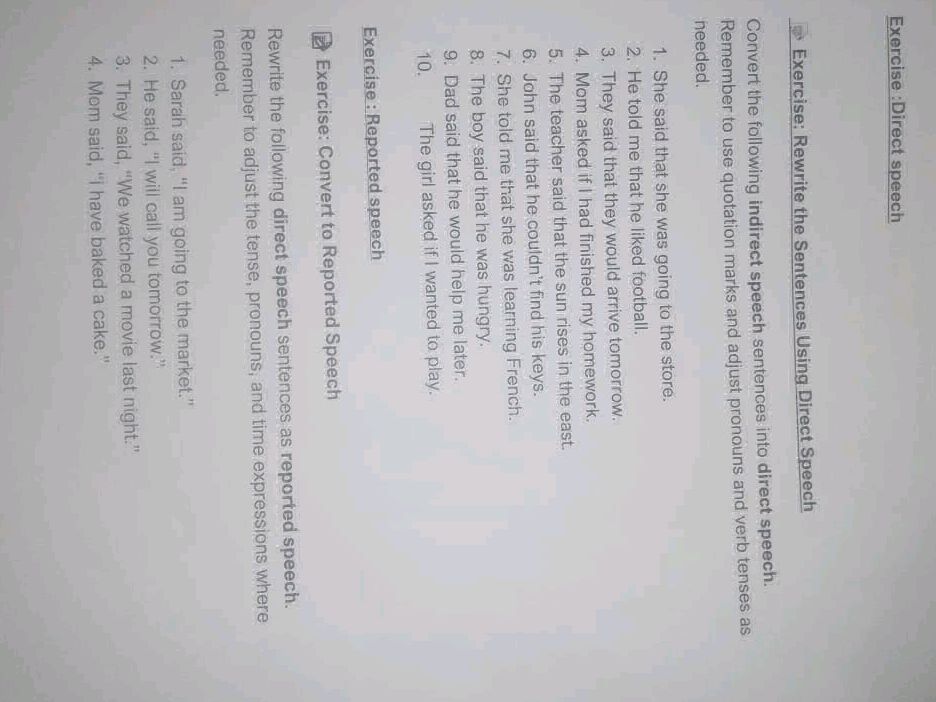 Exercise: Rewrite the Sentences Using Direct | StudyX