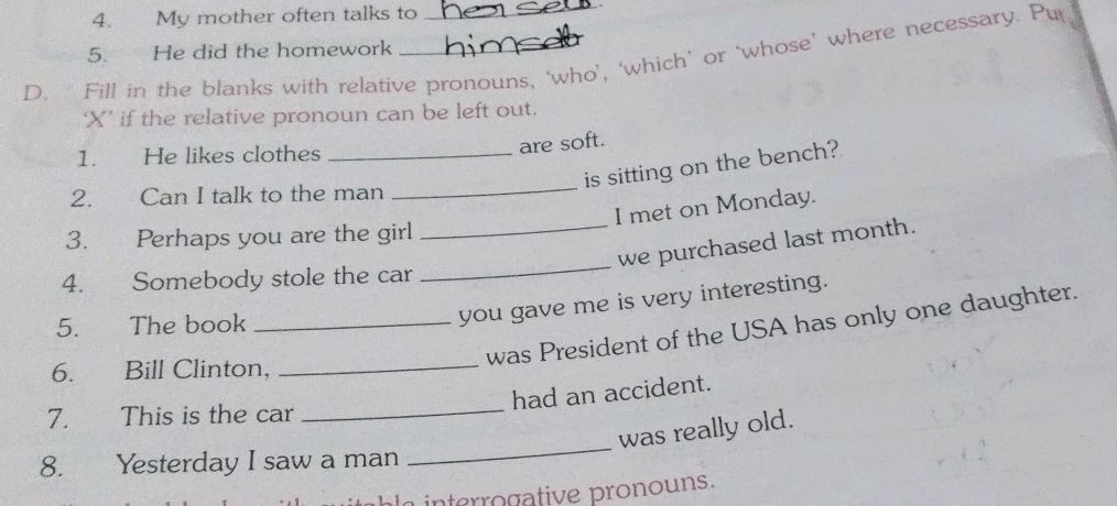 Fill in the blanks with relative pronouns,