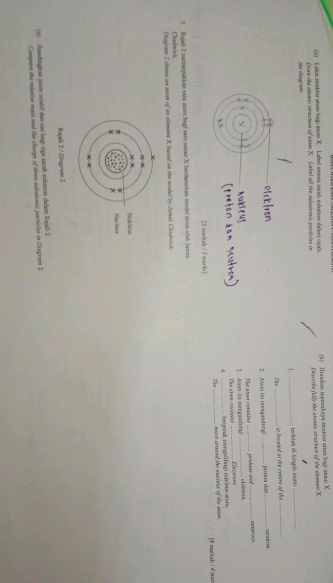 (ii) Lukis struktur atom bagi atom X. Label
