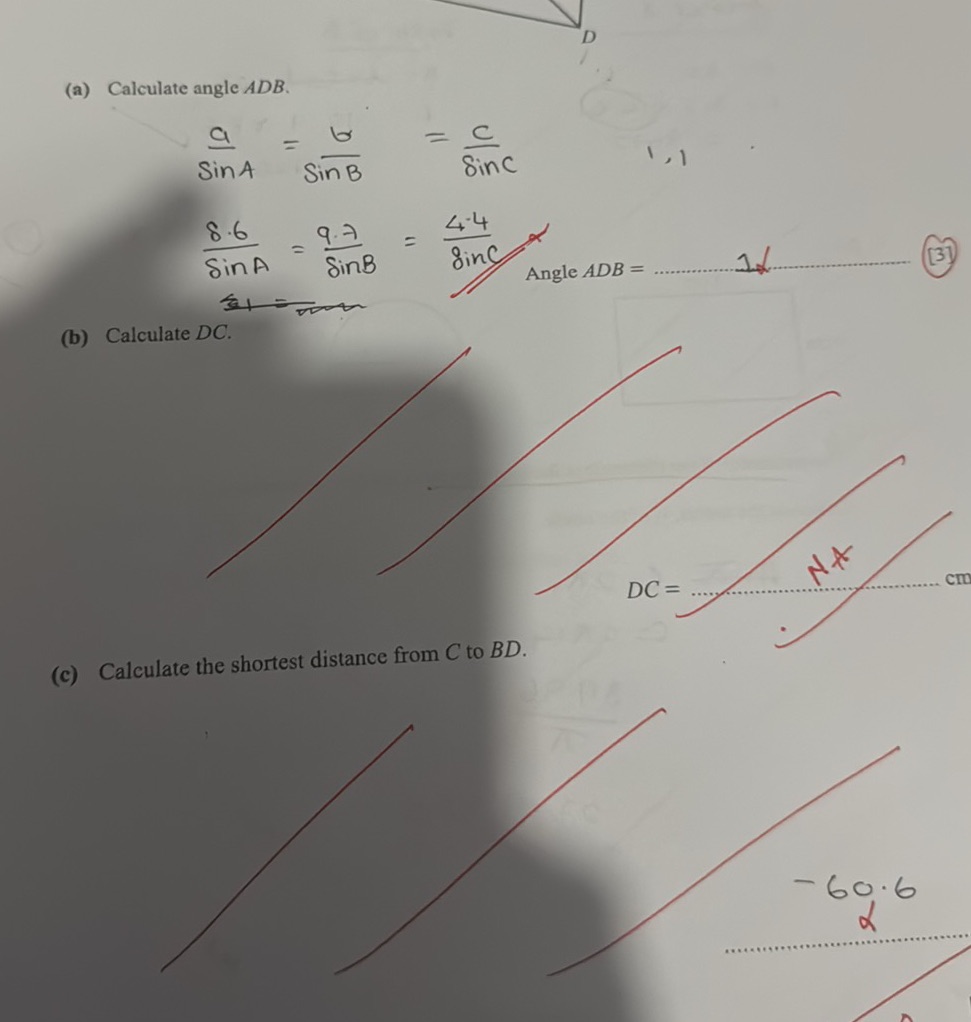 (a) Calculate angle ADB. $ {a}{SinA} = | StudyX