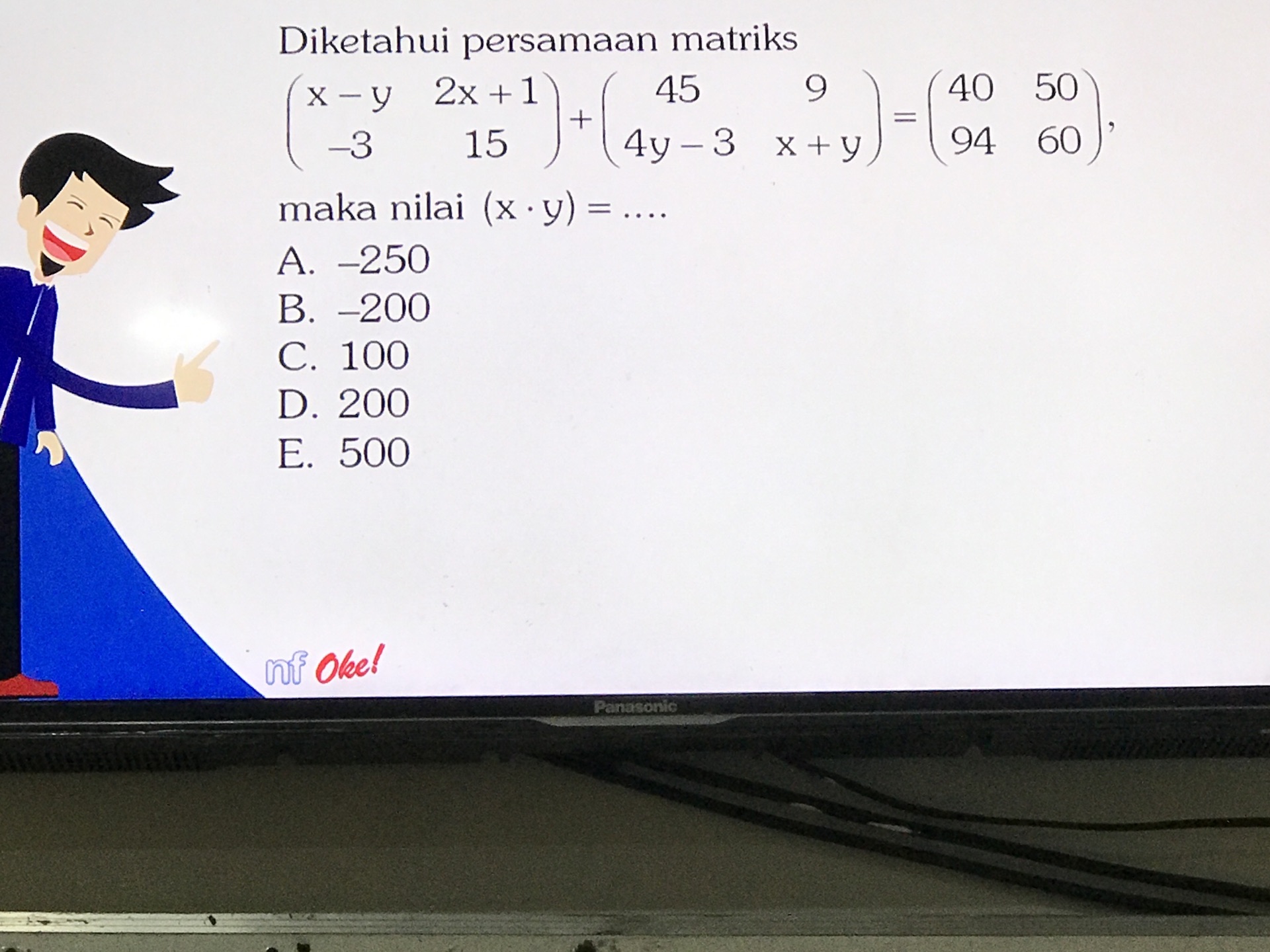 Diketahui persamaan matriks $ x-y 2x+1 \ | StudyX