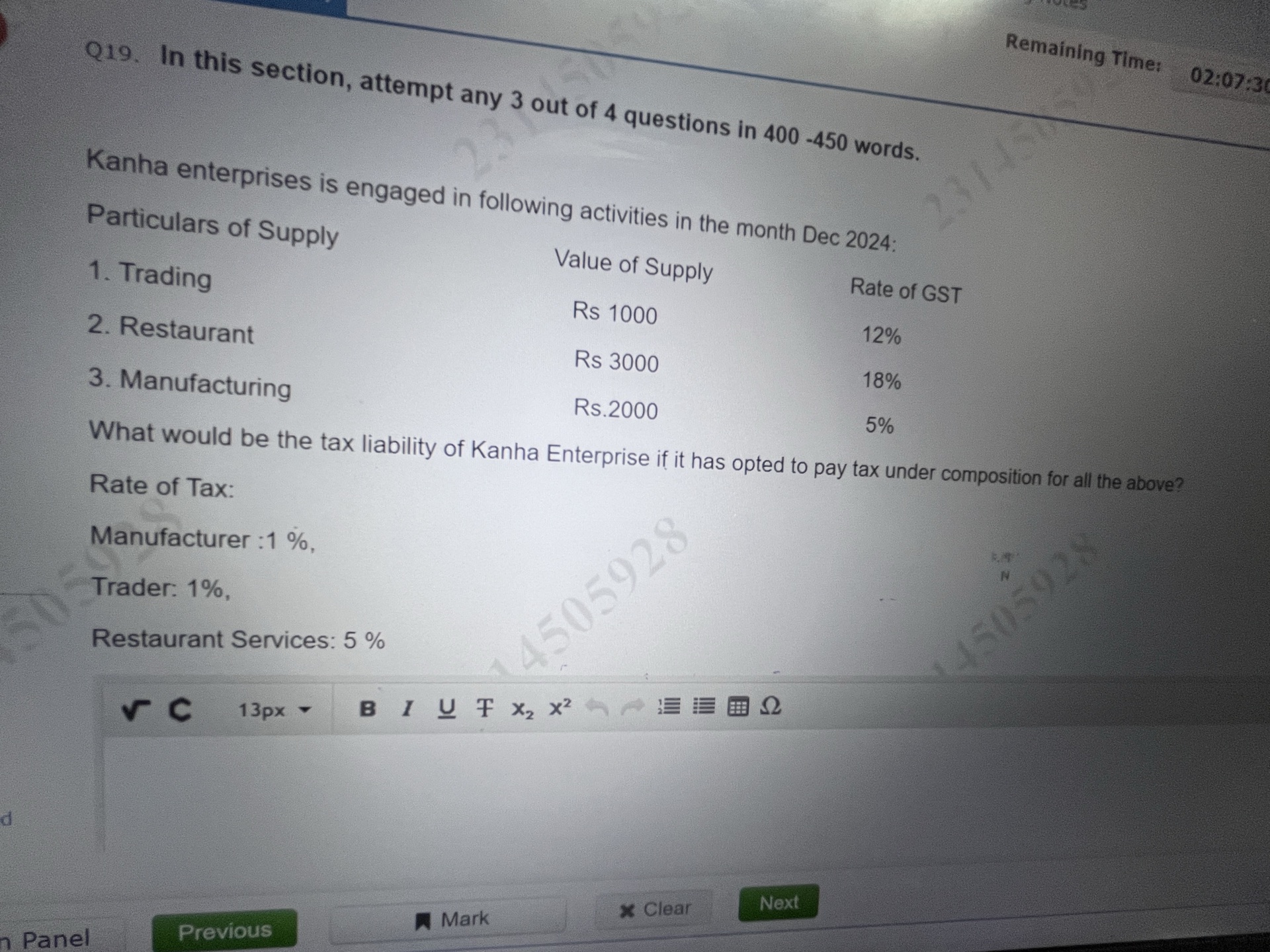 Q19. In this section, attempt any 3 out of 4 | StudyX