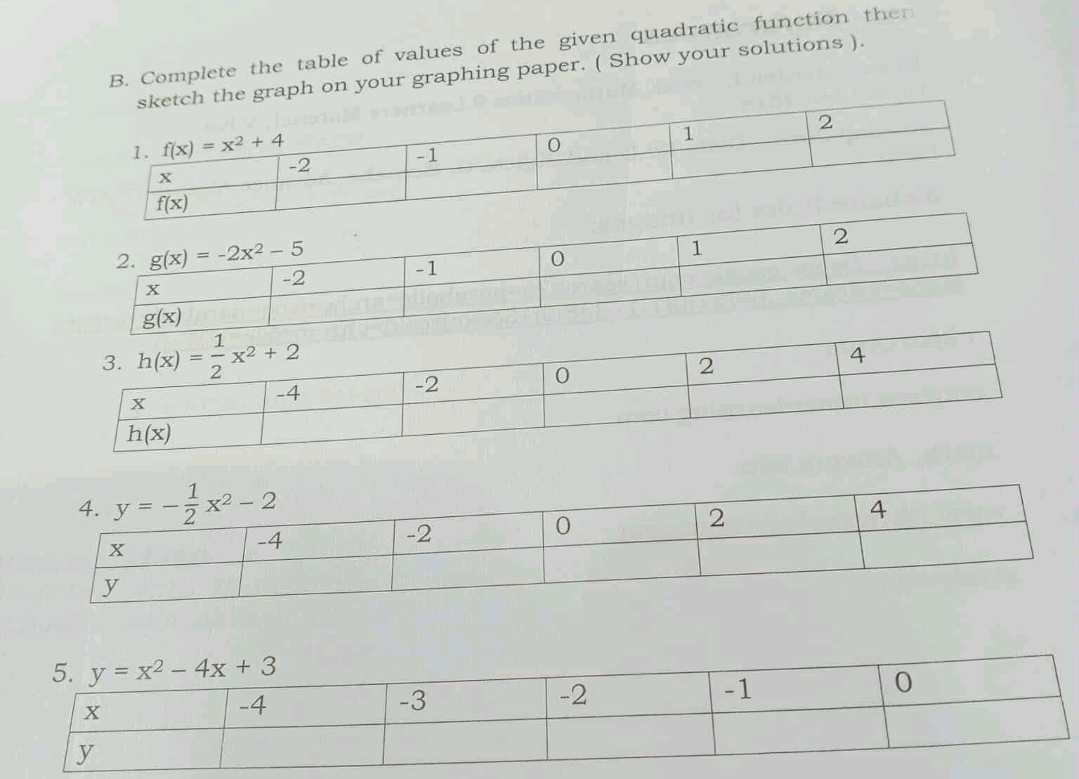 B. Complete the table of values of the given | StudyX