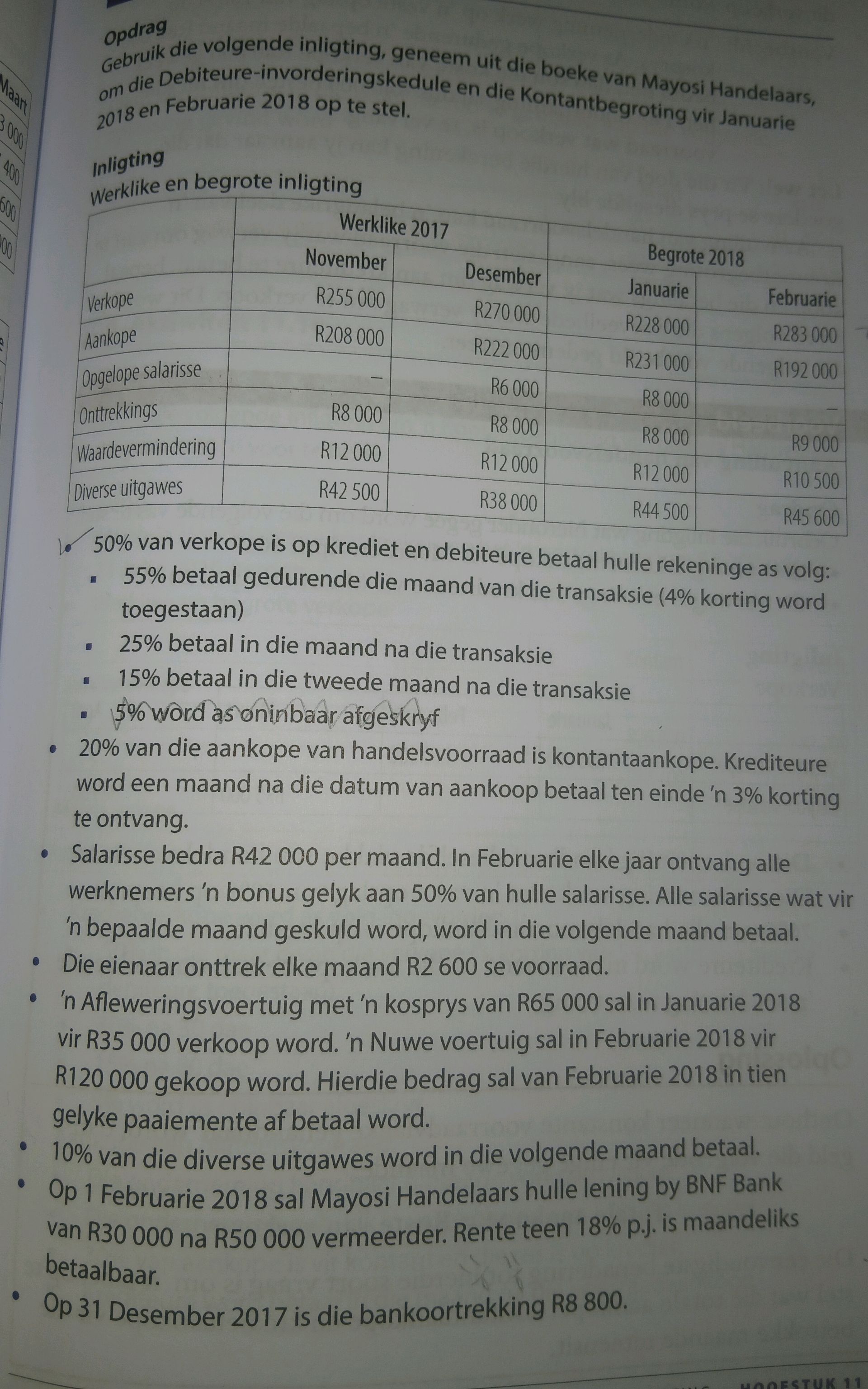 Opdrag Gebruik die volgende inligting,