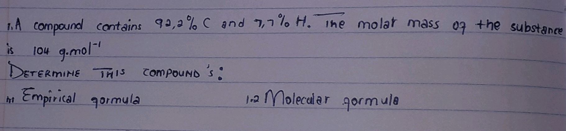 A compound contains 92.2% C and 7.7% H. The