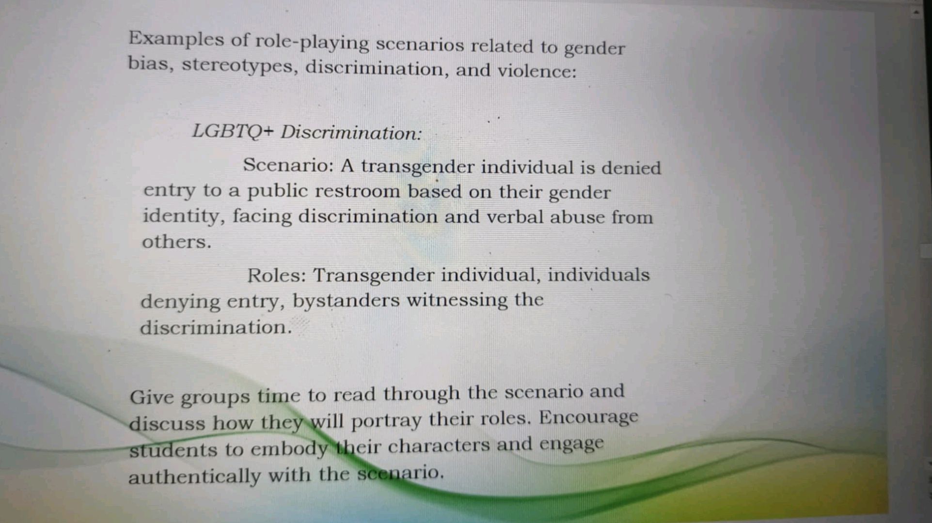 Examples of role-playing scenarios related | StudyX