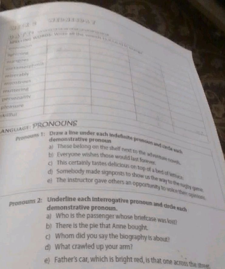 Pronouns 1: Draw a line under each | StudyX