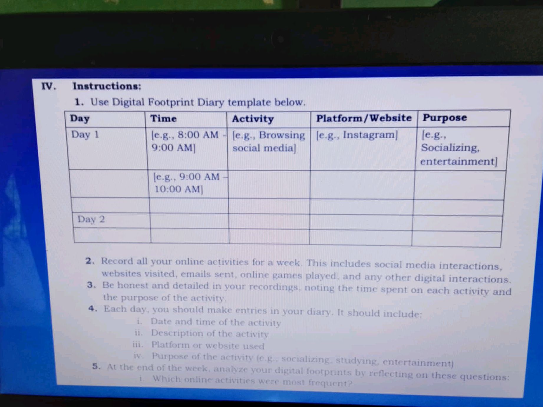 IV. Instructions: 1. Use Digital Footprint | StudyX