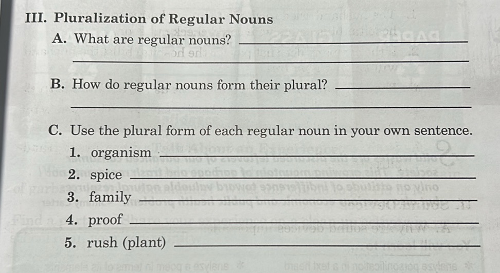 III. Pluralization of Regular Nouns A. What