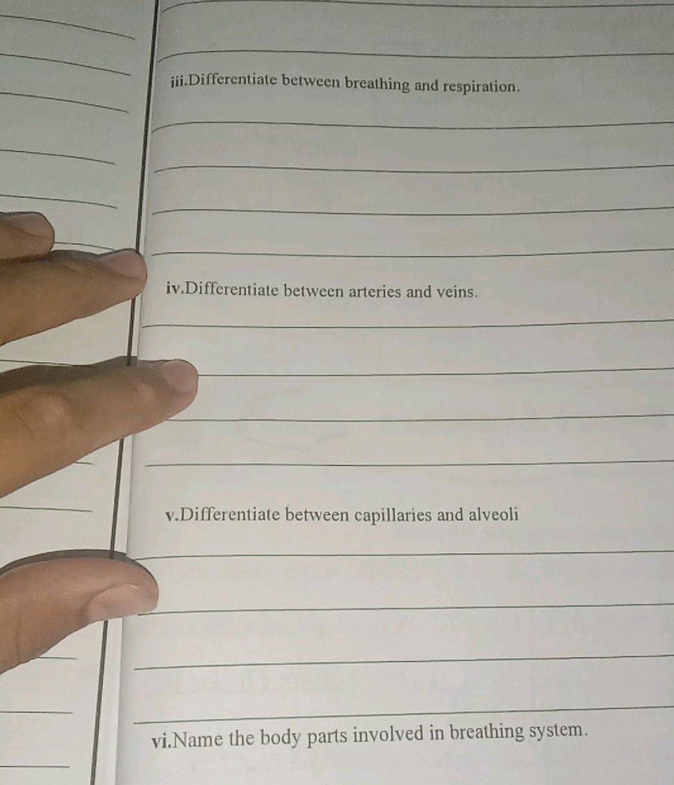 iii. Differentiate between breathing and | StudyX