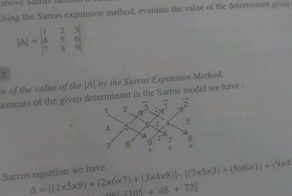 Using the Sarrus expansion method, evaluate | StudyX
