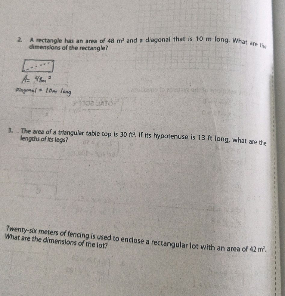 A rectangle has an area of 48 m² and a
