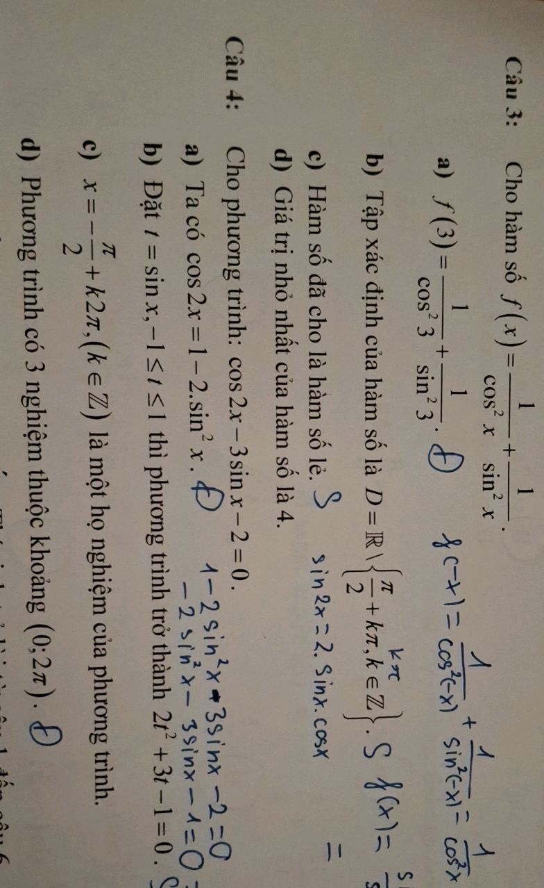 Câu 3: Cho hàm số f(x) = {1}{cos^2 x} + | StudyX