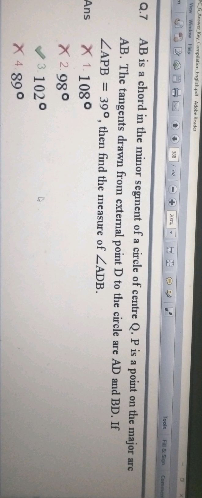 Q.7 AB is a chord in the minor segment of a